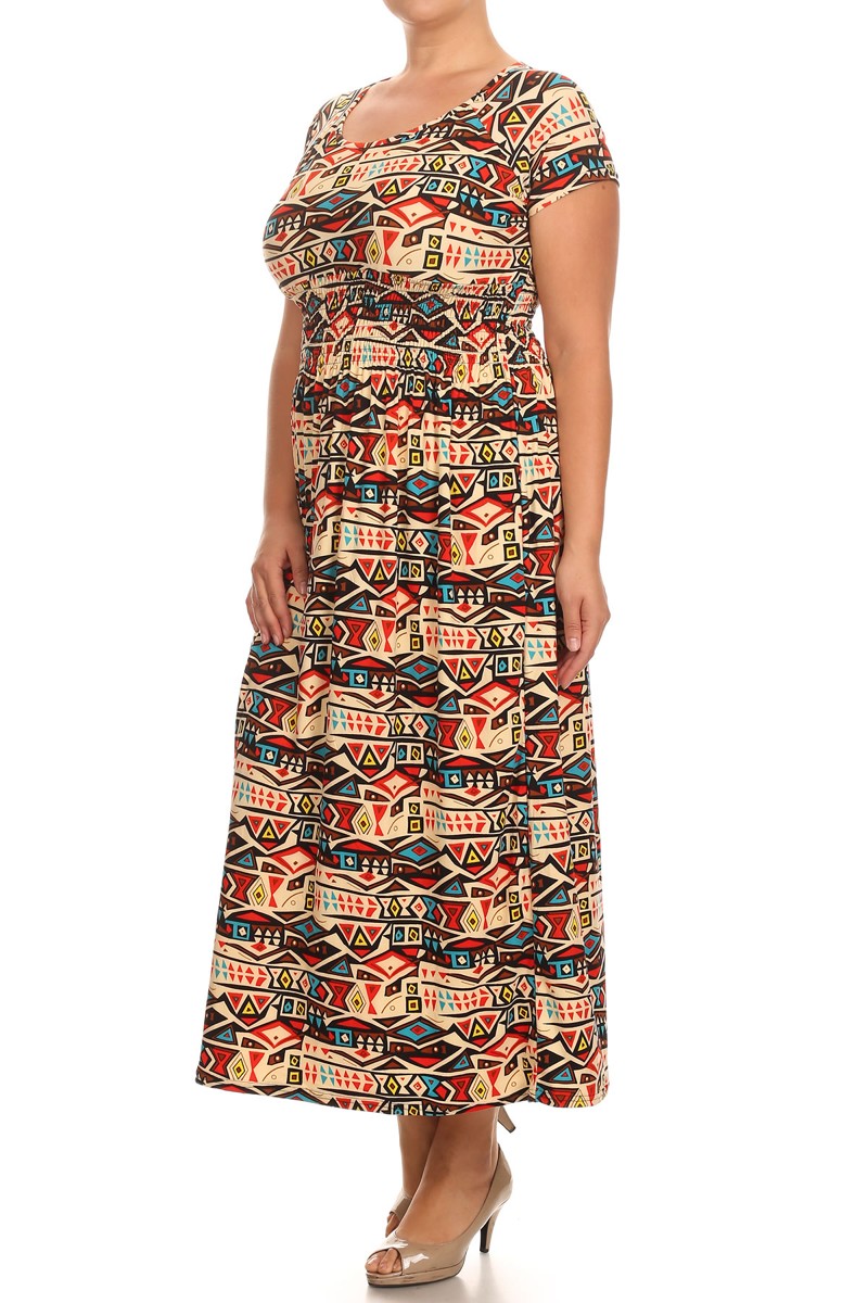 Women's Plus Short Sleeve Print Maxi Home Dresses - Indian Vessels– iZZYZX